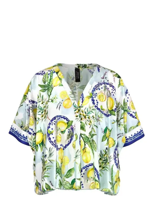 MARCCAIN Printed V-neck Blouse - Blue