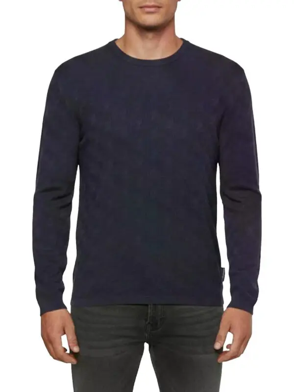 Emporio Armani Navy Textured Knit Long Sleeve Sweater - Blue