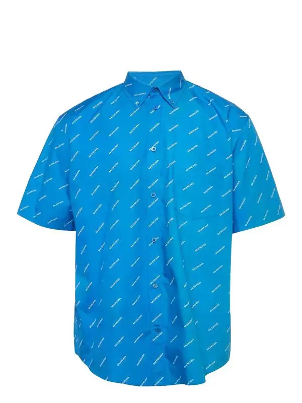 Balenciaga Logo-print Short-sleeve Shirt - Blue