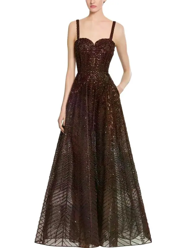 Elie Saab Beaded Maxi Dress - Brown