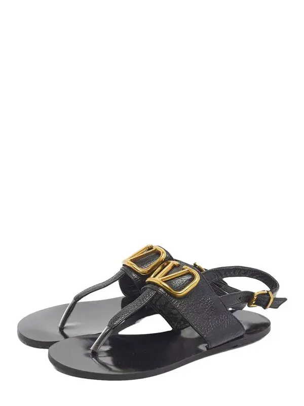Valentino Garavani Vlogo Leather Flat Sandals - Black