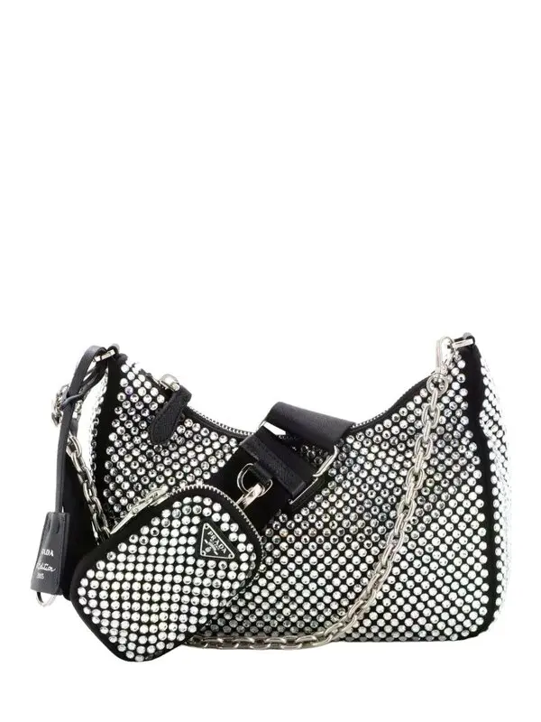 Prada Re-edition 2005 Shoulder Bag Crystal Embellished Satin - Black