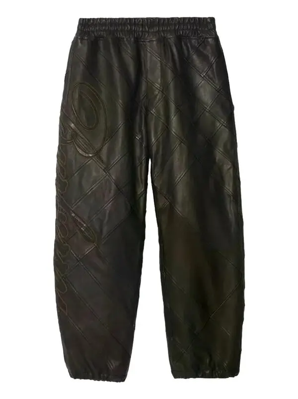 Burberry Cursive-logo Leather Trousers - Brown
