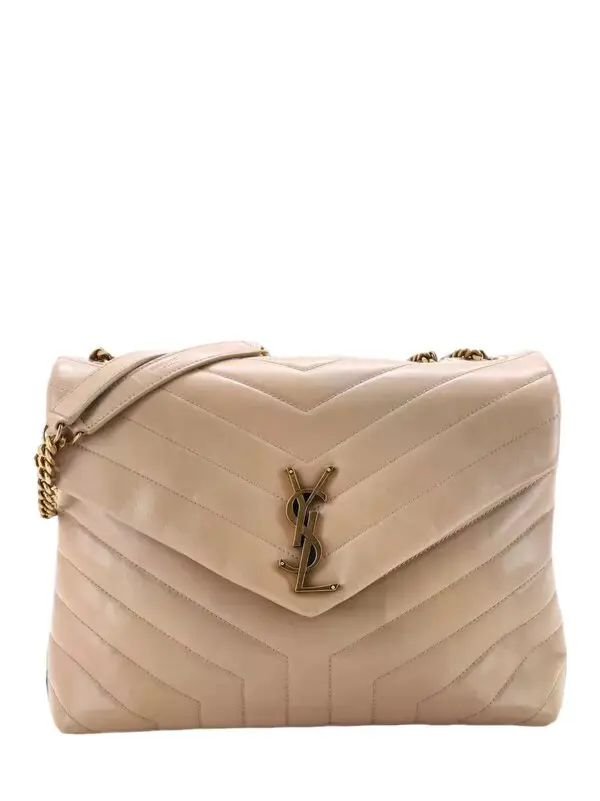 Saint Laurent Loulou Matelassé Chevron Leather Medium Shoulder Bag - Neutrals