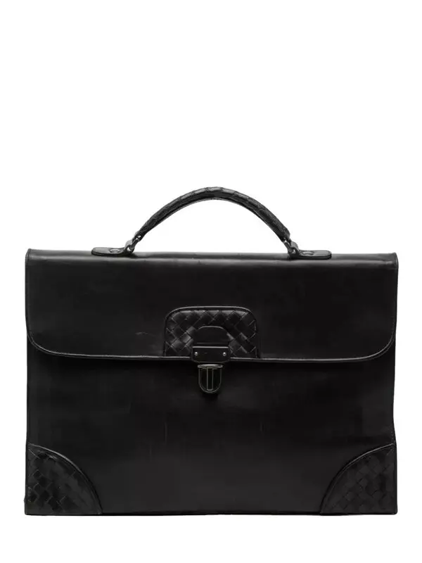 Bottega Veneta Intrecciato Trimmed Leather Business Bag - Black