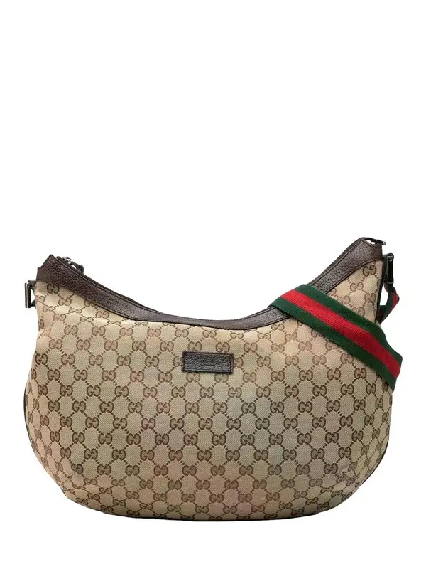 Gucci Gg Canvas Web Half Moon Crossbody Bag - Neutrals