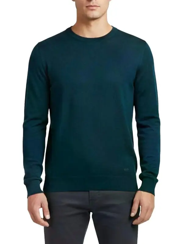 Emporio Armani Green Virgin Wool Fine Knit Crew Neck Long Sleeve Sweater - Blue
