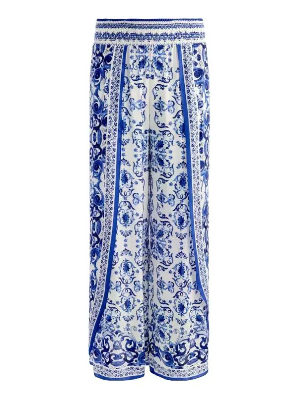 Alice + Olivia Larissa Majolica Print Palazzo Pants - Blue