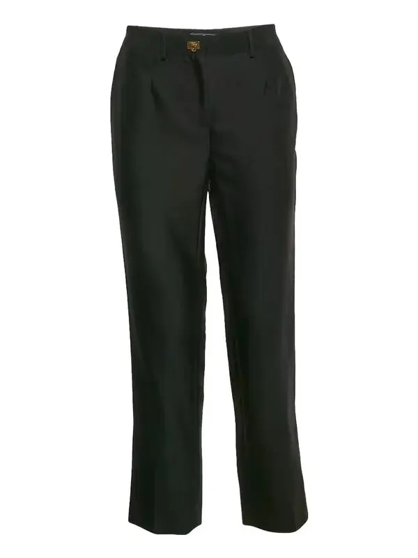 FERRAGAMO Gancini Plaque Wool Trousers - Black