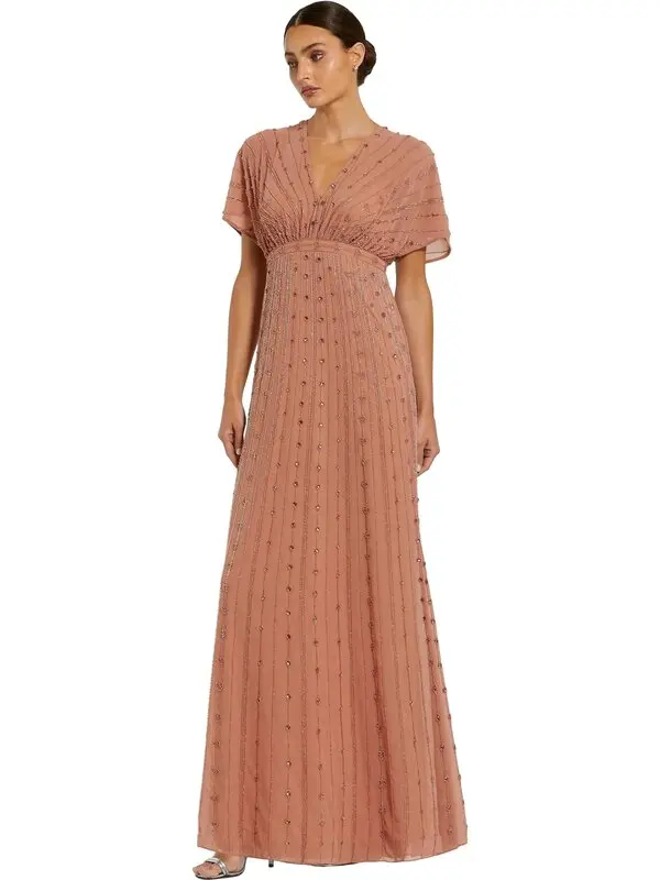 Mac Duggal Embellished V-neck Gown - Cinnamon