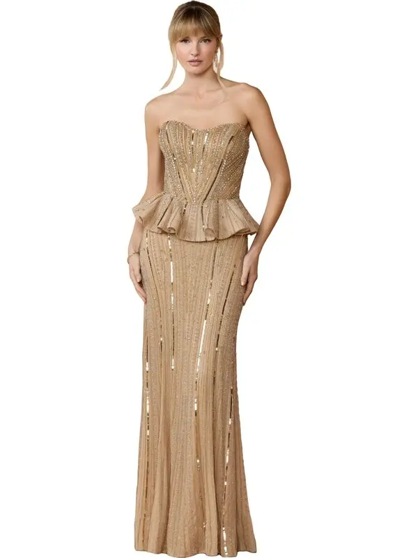 MAC DUGGAL COLLECTION Embellished Peplum Gown - Gold