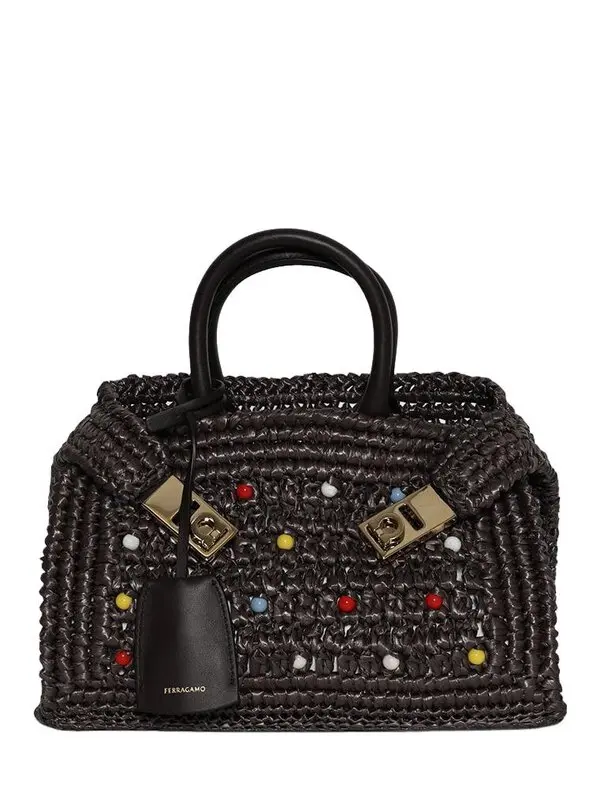 FERRAGAMO Raffia Mini Hug Handbag - Multicolor