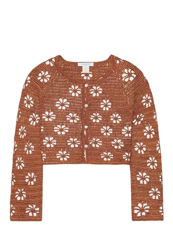 Calle Del Mar Floral Crochet Cardigan - Brown