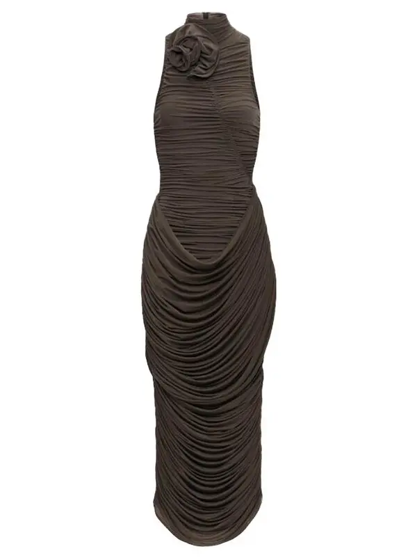 Magda Butrym High Neck Draped Midi Dress - Brown