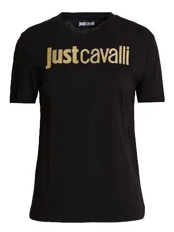 Just Cavalli Cotton Jersey T-shirt With Glittered Logo - Black