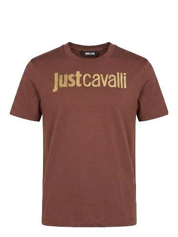 Just Cavalli Cotton T-shirt With Glittered Logo - Brown