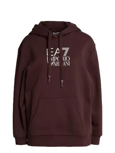 EA7 Cotton And Polyester Hooded Sweatshirt With Print - Brown