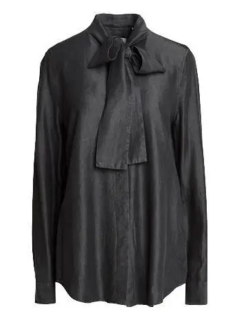 XACUS Lyocell Denim Shirt With Bow Detail - Grey