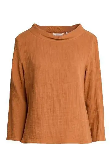 XACUS Cotton Seersucker Long Sleeve Top - Beige