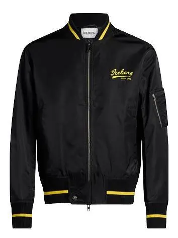 Iceberg Polyamide Varsity Bomber Jacket With Embroidered Logo - Black