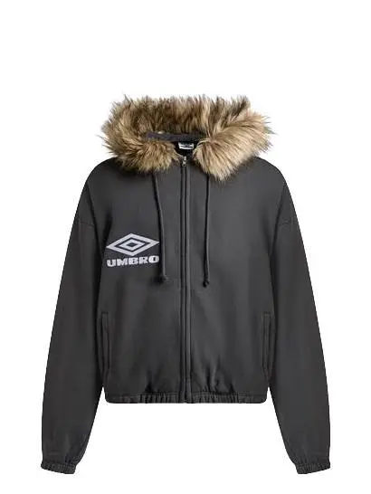 UMBRO Cotton Zip-up Hoodie With Faux Fur Trim - Grey