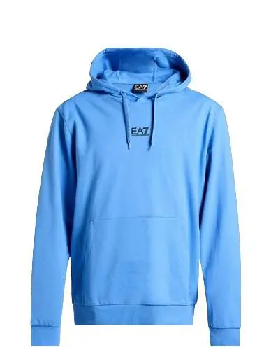 EA7 Hooded Cotton Sweatshirt With Kangaroo Pocket - Azure