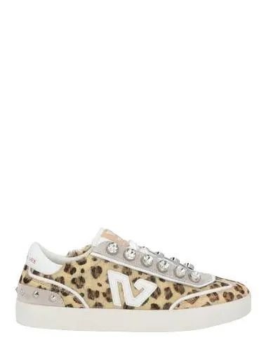 EMANUÉLLE VEE Leopard-print Calf Hair Low-top Sneakers With Embellishments - Beige