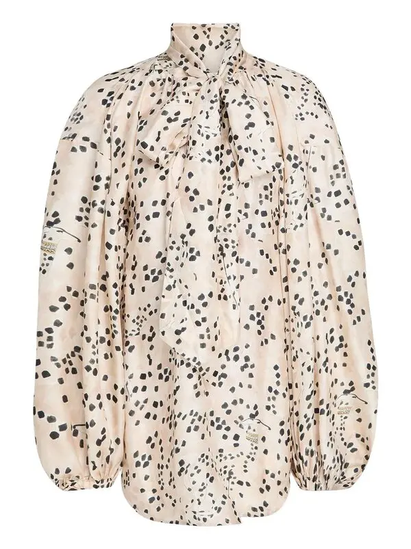 Zimmermann Pussy-bow Printed Silk-twill Blouse - Beige