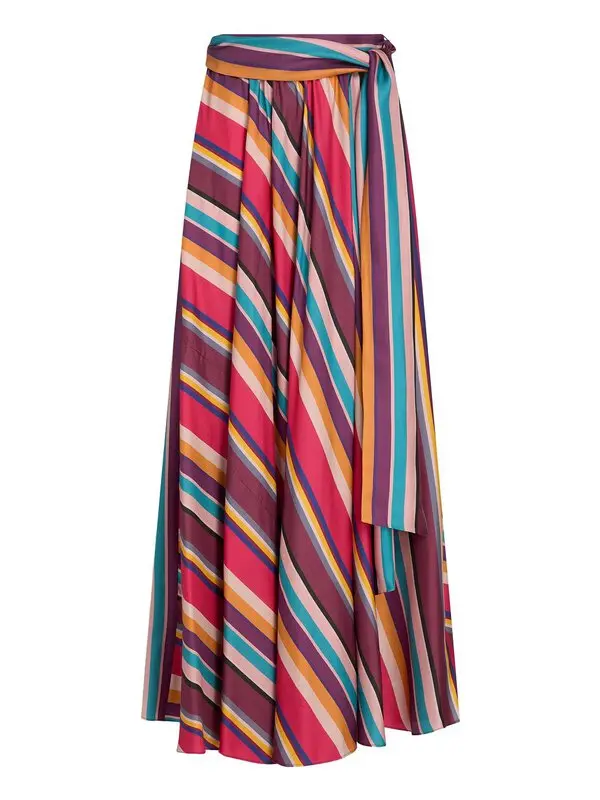 Zimmermann Belted Striped Silk-twill Maxi Skirt - Multicolor