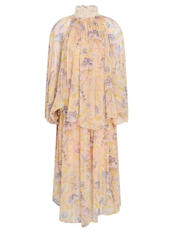 Zimmermann Layered Floral-print Crepe De Chine Midi Dress - Blush