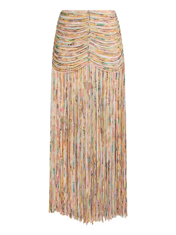Zimmermann Floral-print Silk Organza Fringed Maxi Skirt - Multicolor