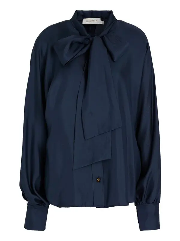 Zimmermann Pussy-bow Silk-twill Blouse - Navy