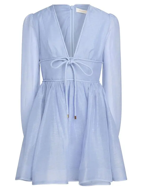 Zimmermann Linen And Silk-blend Organza Mini Dress - Light Blue