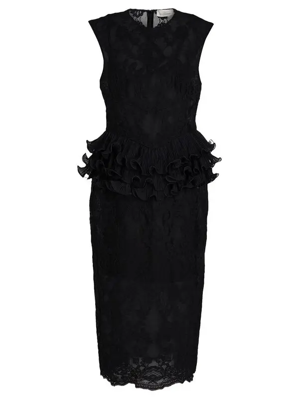Zimmermann Tiered Corded Lace Midi Dress - Black