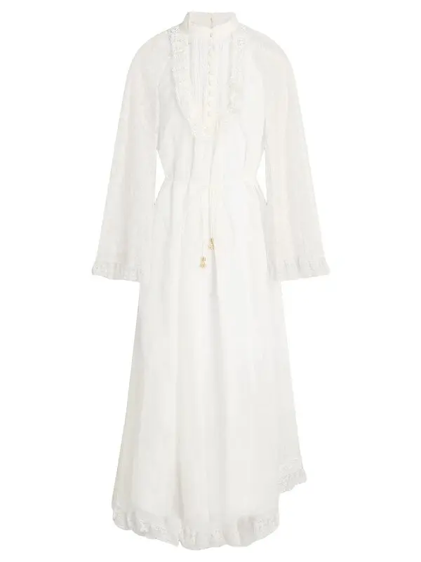 Zimmermann Ruffled Lace-paneled Midi Dress - Ivory