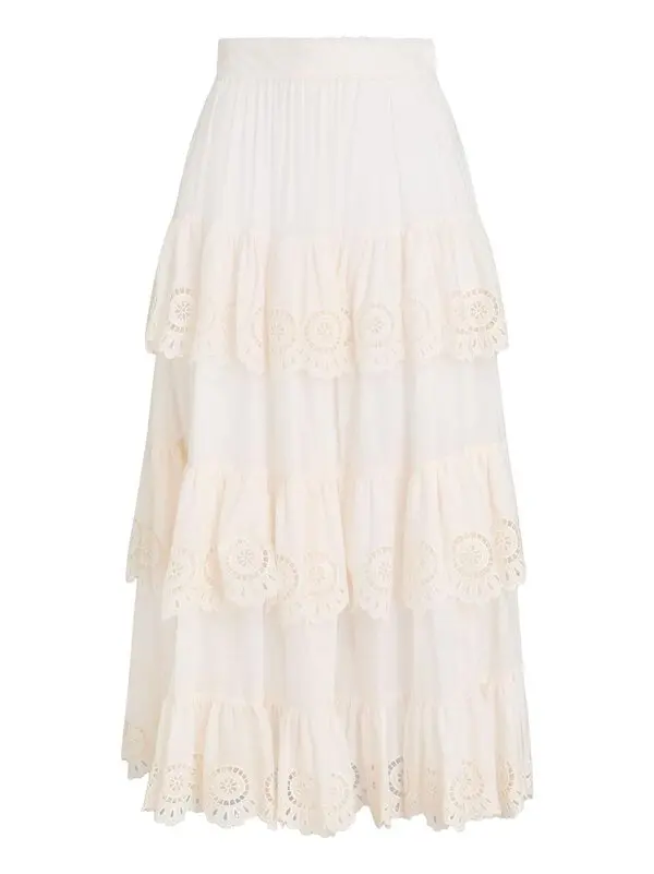 Zimmermann Tiered Broderie Anglaise Cotton Midi Skirt - Ivory