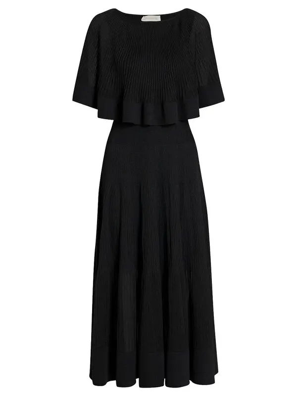 Zimmermann Cape Effect Ribbed Knit Midi Dress - Black