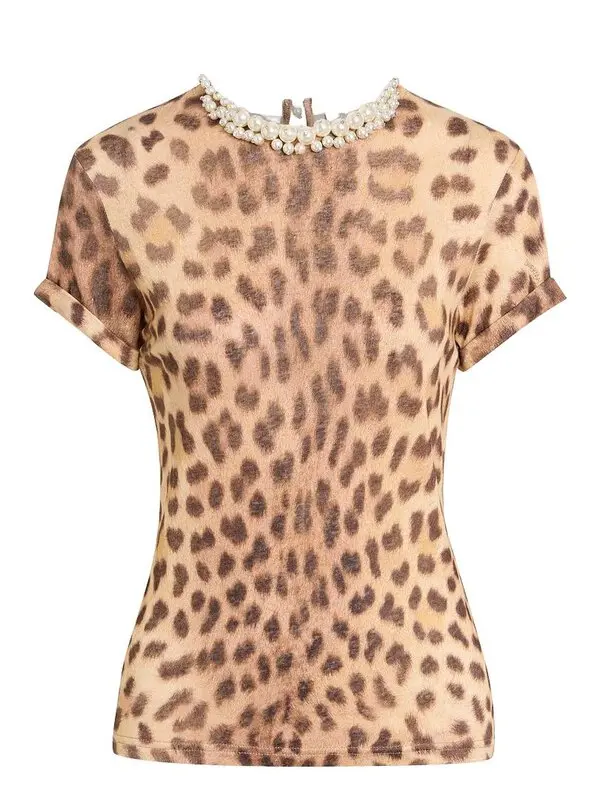Zimmermann Embellished Leopard-print Linen-jersey T-shirt - Sand