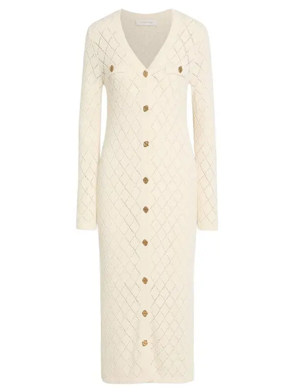 Zimmermann Pointelle Knit Midi Dress With Button Detail - Ivory
