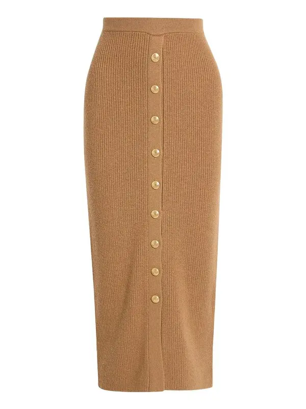 Zimmermann Ribbed Wool Button-detailed Midi Pencil Skirt - Tan
