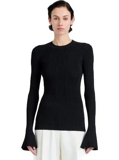 Proenza Schouler Ribbed Knit Long Sleeve Top - Black