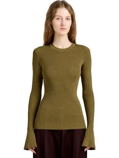 Proenza Schouler Ribbed Knit Long Sleeve Top - Fatigue