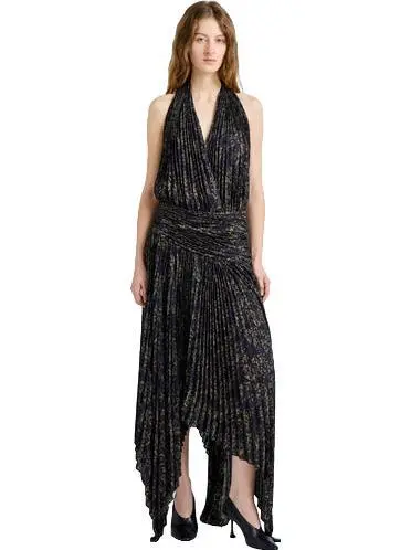 Proenza Schouler Paulina Pleated Georgette Halter Dress - Black Multi