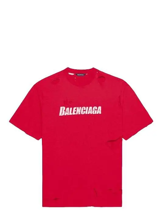 Balenciaga Alphabet Printing Pattern Hole Round Neck Short Sleeve - Red