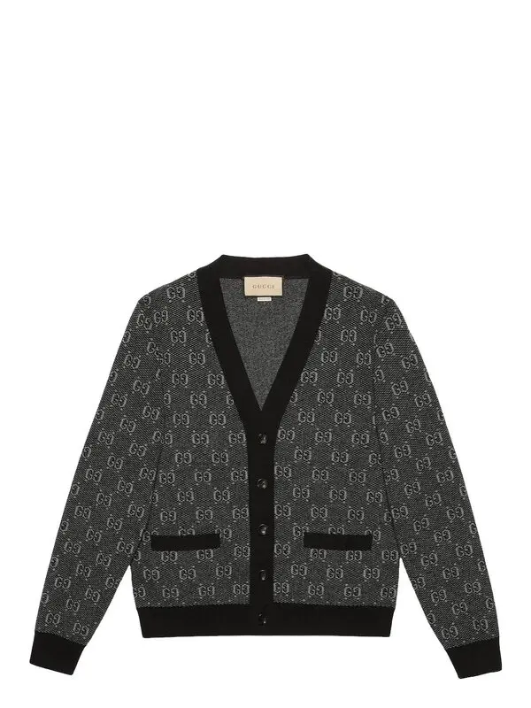 Gucci Gg Wool Jacquard Cardigan - Grey/black