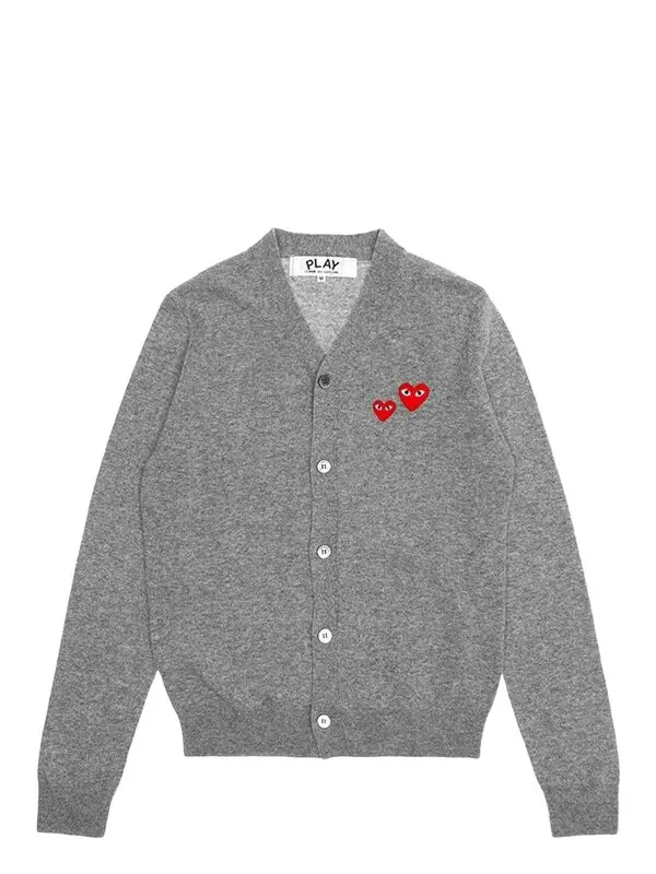 Play Comme Des Garcon Double Heart Cardigan - Grey