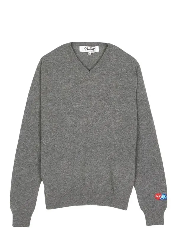 Play Comme Des Garcon Fw25 X Invader Double Pixel Heart Knitwear - Grey