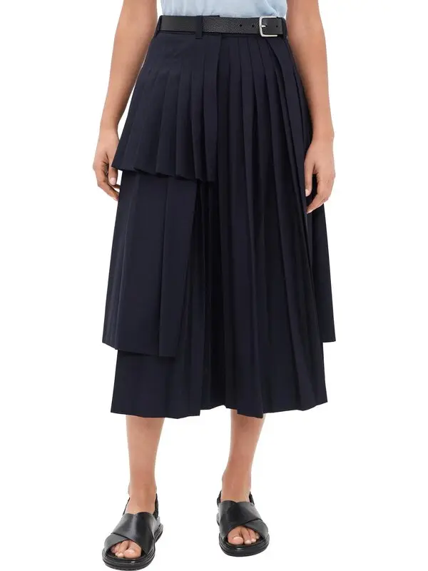 Sea Angelina Suiting Pleated Midi Skirt - Navy