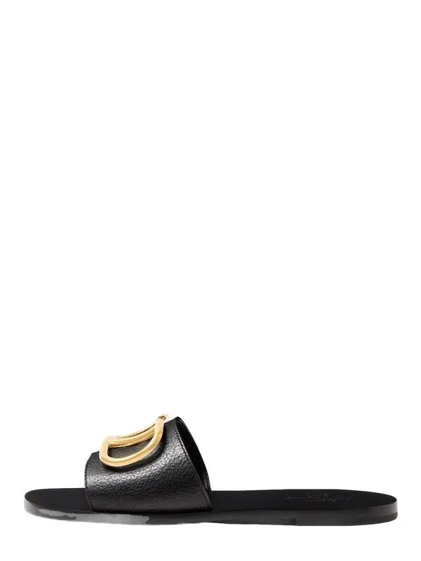 Valentino Garavani Calfskin Point Vlogo Signature Slide Sandal - Black