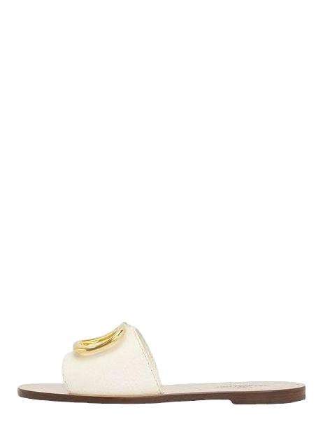 Valentino Garavani Calfskin Point Vlogo Signature Slide - Ivory